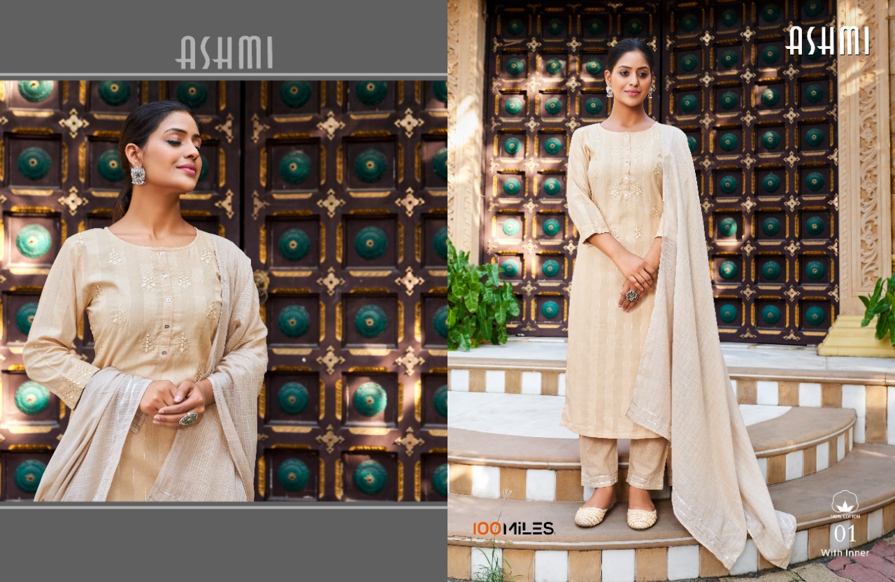 Buy 100 MILES ASHMI COTTON AUTHENTIC FABRIK TOP PENT WITH DUPATTA ...