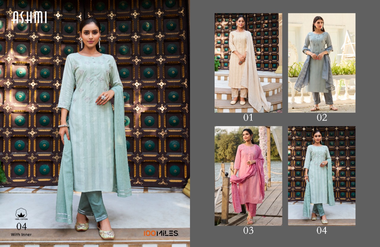 Buy 100 MILES ASHMI COTTON AUTHENTIC FABRIK TOP PENT WITH DUPATTA ...