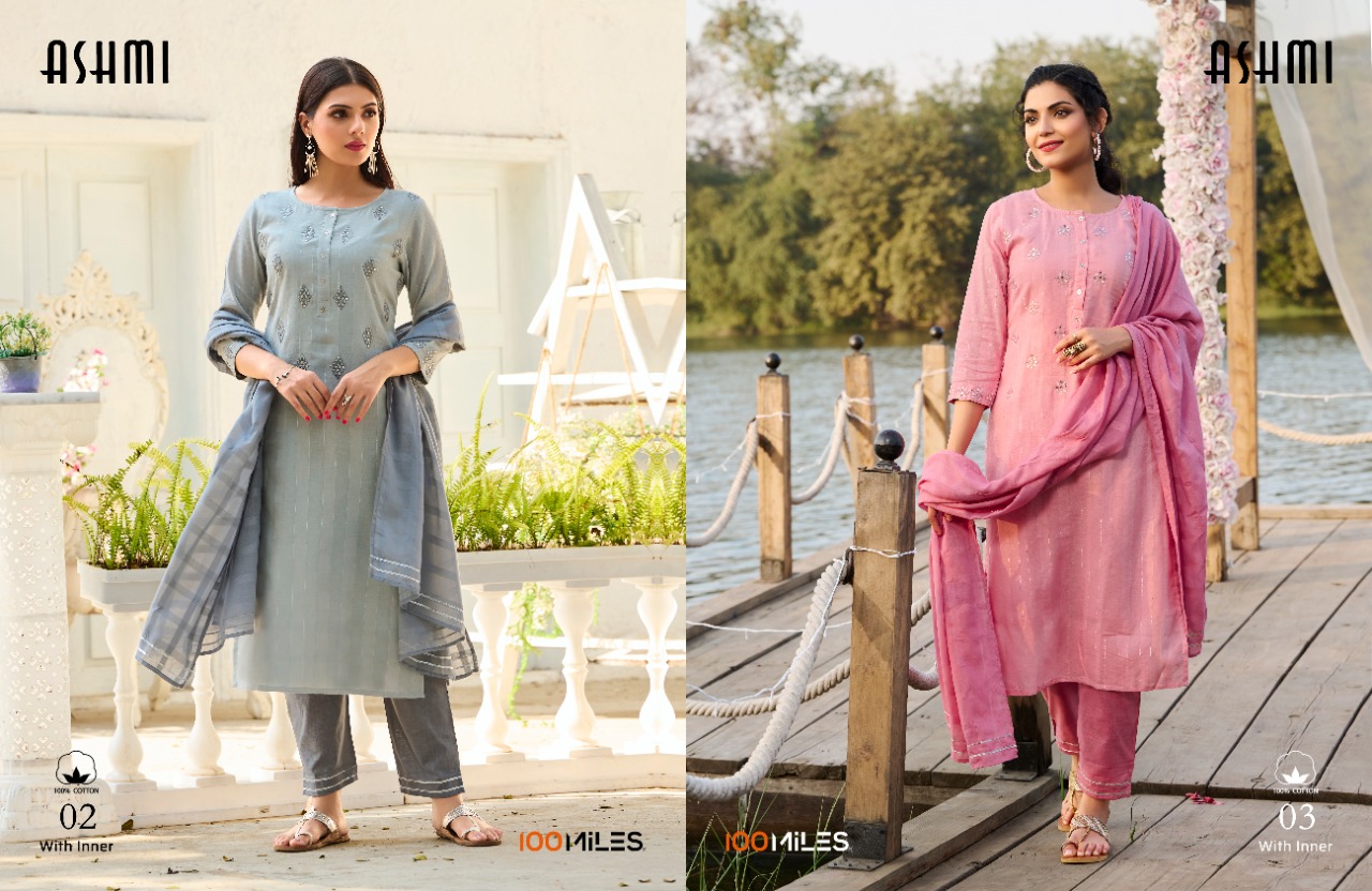 Buy 100 MILES ASHMI COTTON AUTHENTIC FABRIK TOP PENT WITH DUPATTA ...