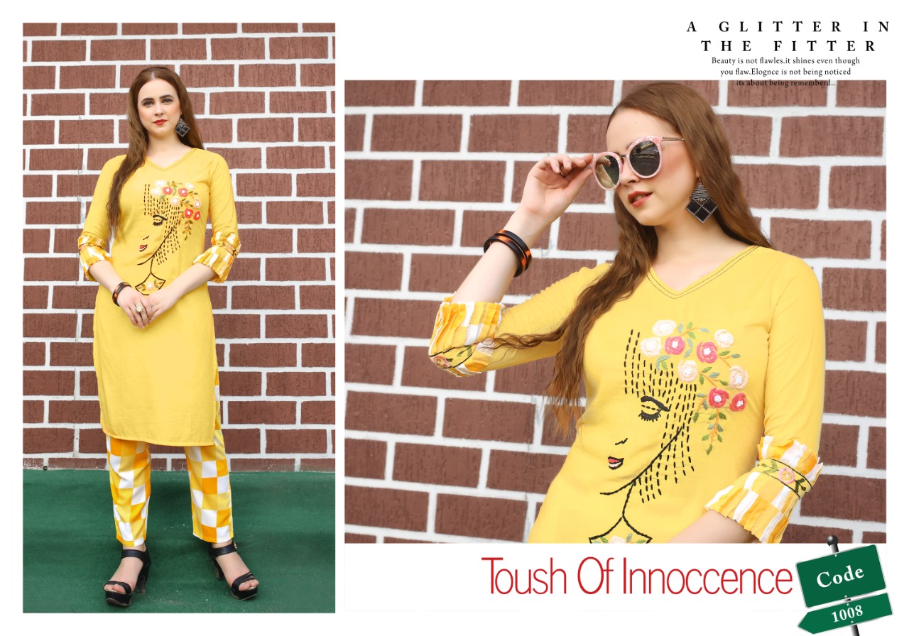 Neeti Neeva 1008-1013 series 5760 + 5% Gst Extra - Kurti With Trouser Pants